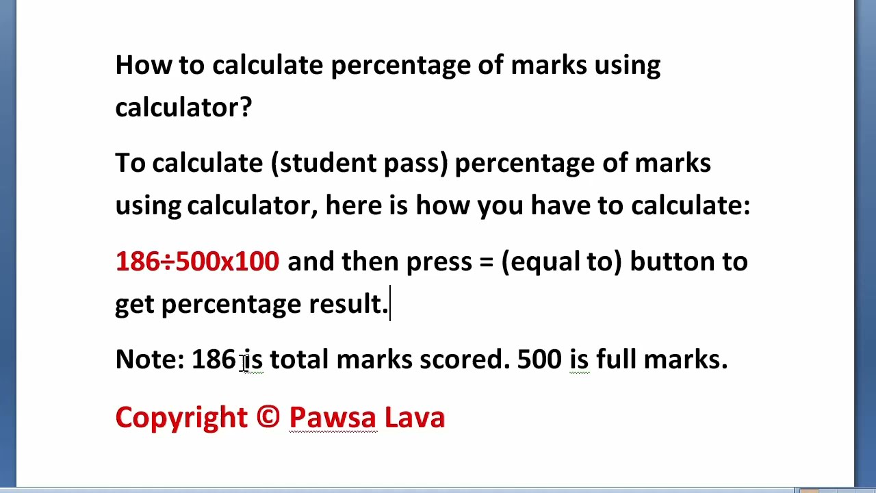How to calculate percentage of marks using a calculator?