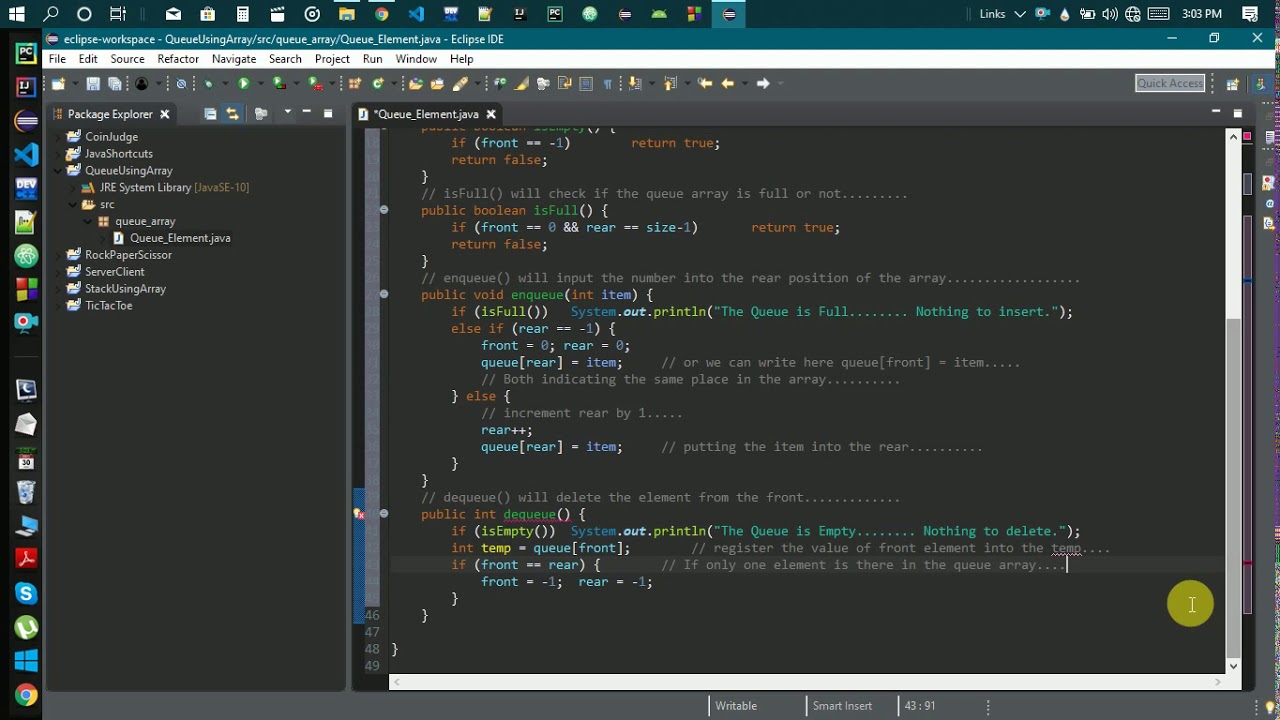 Coding to make a Queue using Array in java.
