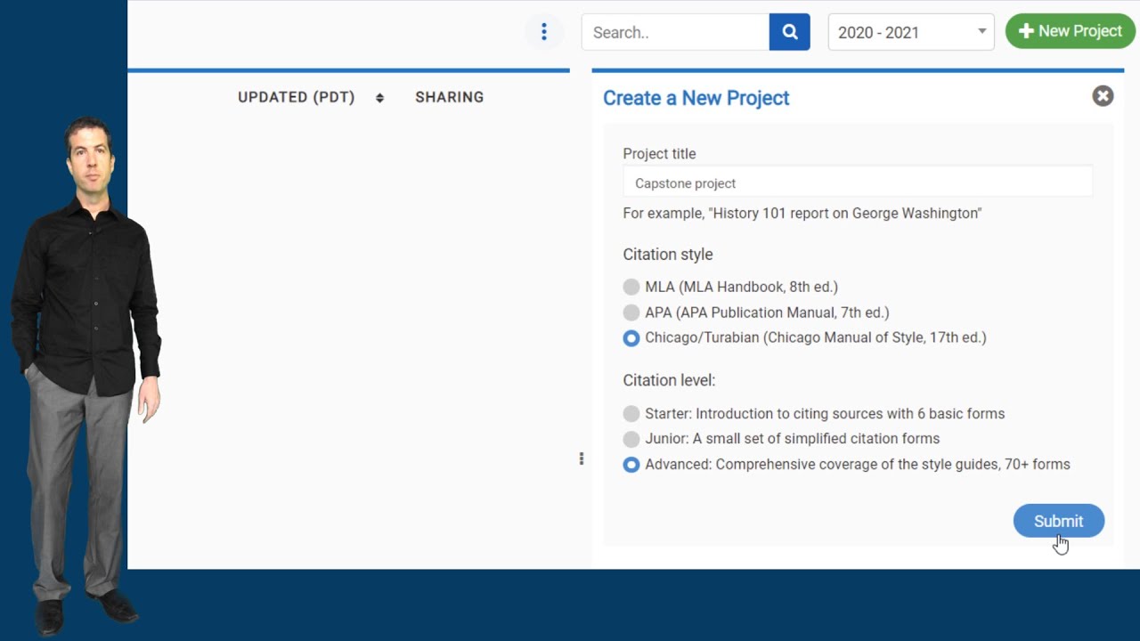Create a project in NoodleTools