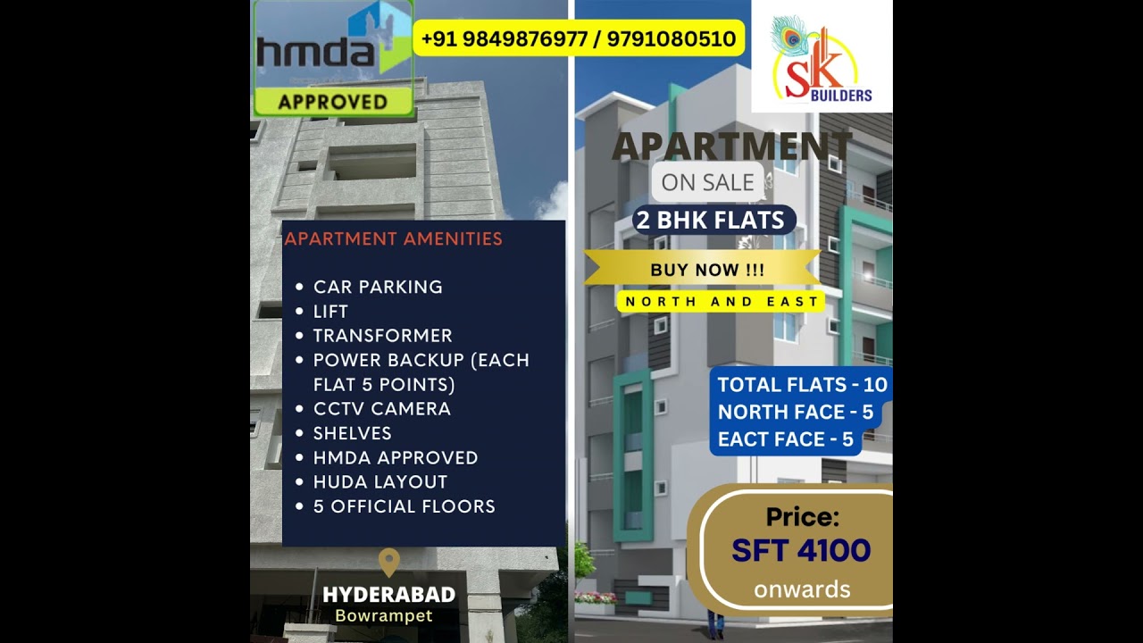 2 BHK Flats for sale in Bowrampet Hyderabad | +91 9849876977 / 9791080510 | Sri Krishna Builders