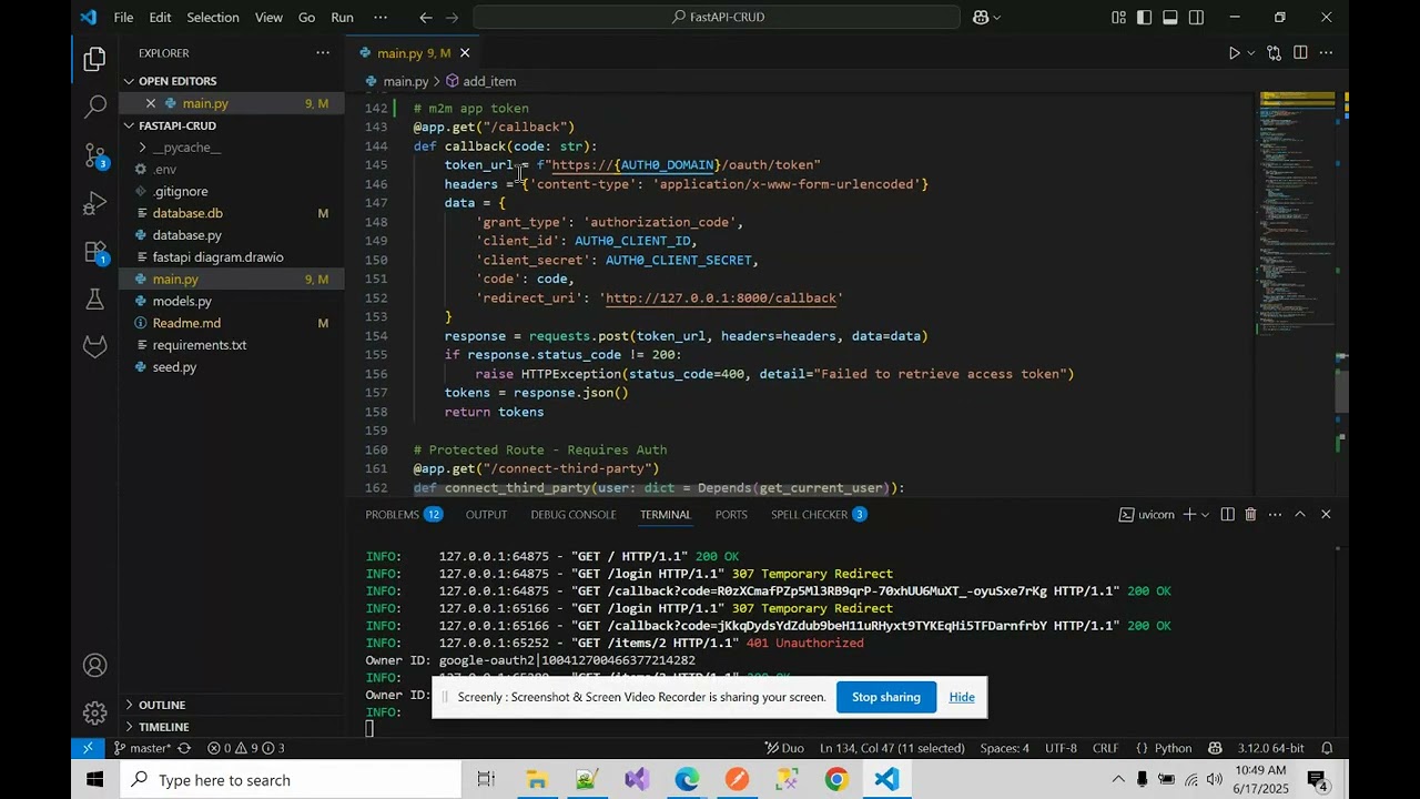 Auth0-secured FastAPI app with Python