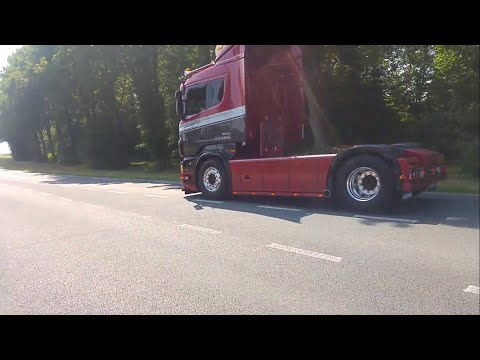 De transportbrug Scania R500 V8 open pipe sound