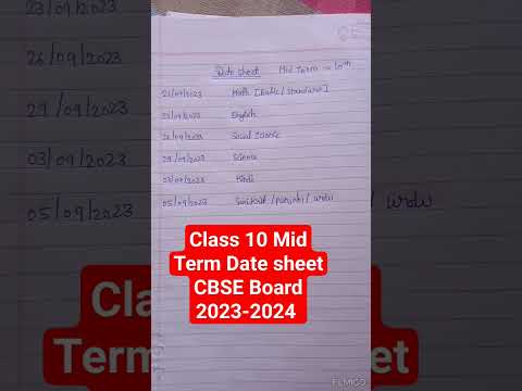 Class 10 Mid Term Date sheet CBSE board 2023-2024