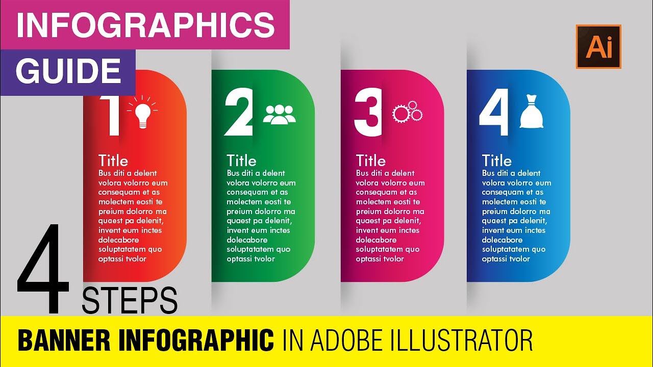 Modern Four Options Banner Design Template | Adobe Illustrator Infographic Design Tutorial