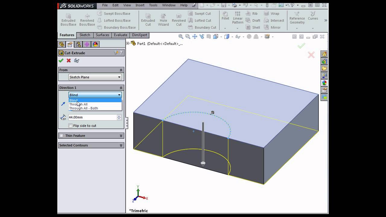 Create cut features with open profiles SOLIDWORKS Tutorials