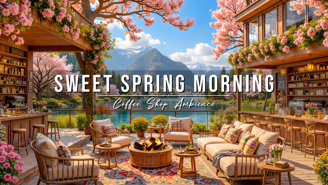 Sweet Spring Morning Jazz at Outdoor Coffee Shop Ambience 🌸 Soft Jazz Instrumental Music for Working