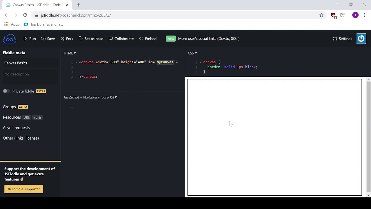 JavaScript & Canvas : Setting up JSFiddle