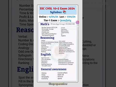 Ssc chsl 10+2 Exam 2024 Syllabus || Ssc chsl 2024 #ssc #chsl #chsl2024