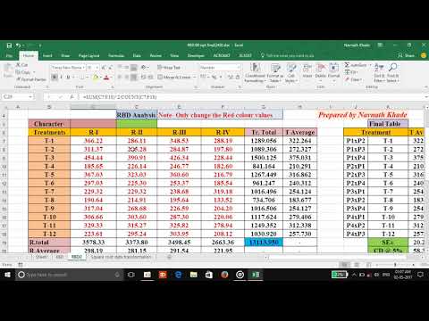 Randomized Block Design, rbd One way anova, analysis in excel sheet RBD randomised block design rcbd