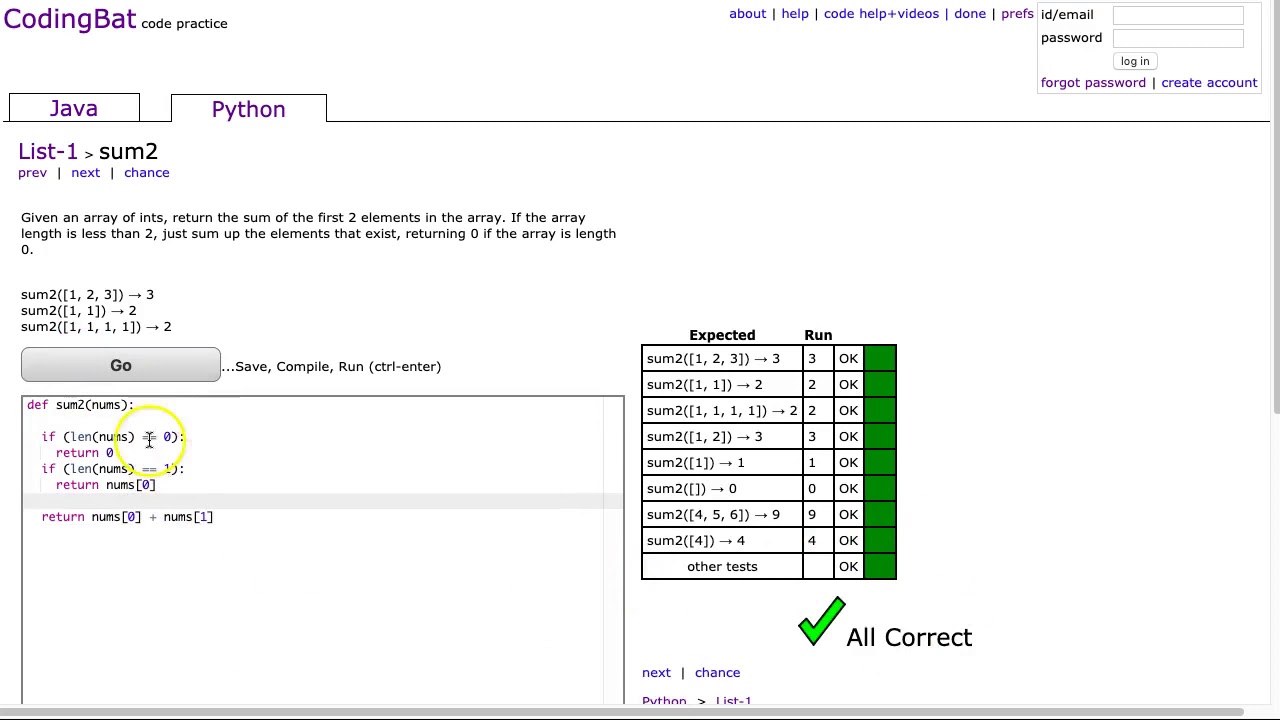 Codingbat - sum2 (Python)