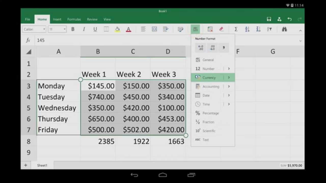 Excel for Android tablet: Getting started