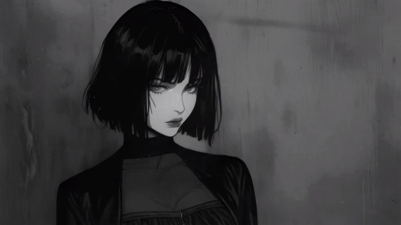 Gothic Anime Girl Monochrome | Dark Aesthetic Live Wallpaper 4K PC Loop
