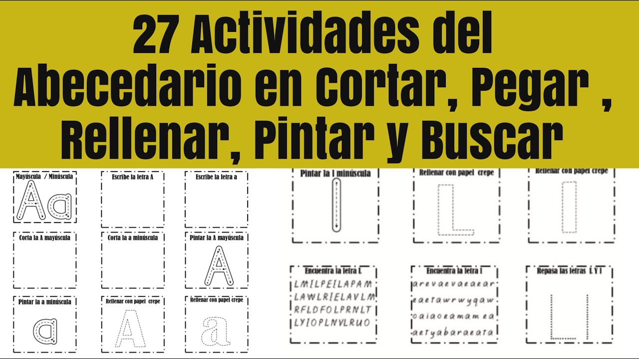 27 Actividades  Del Abecedario En Cortar, Pegar, Rellenar , Buscar Y Subrayar Descarga El PDF