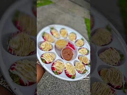 Deviled cheesecake strawberries! Cute and easy valentines snack!