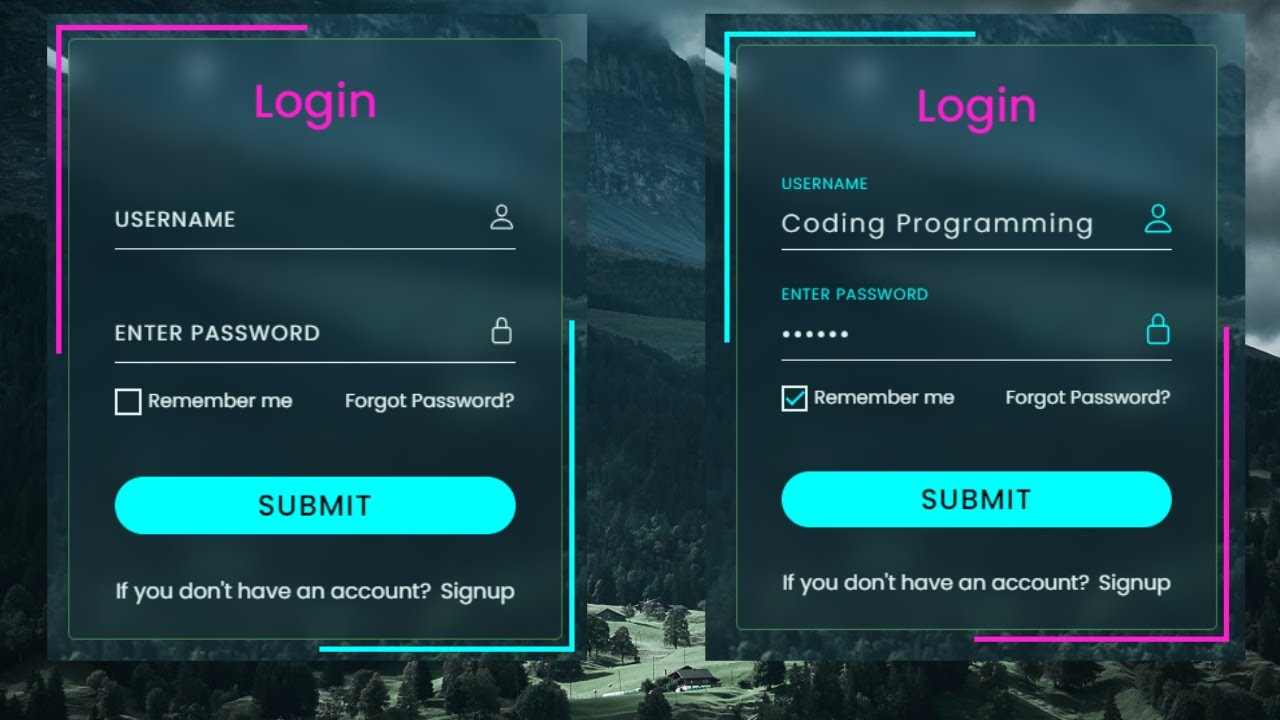 How To Make Animated Transparent Login Form using HTML & CSS | Web Development Step by step Tutorial