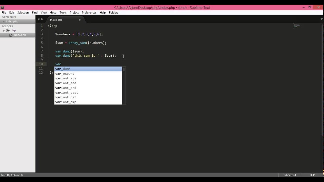 php - sum of numbers in array with array sum method