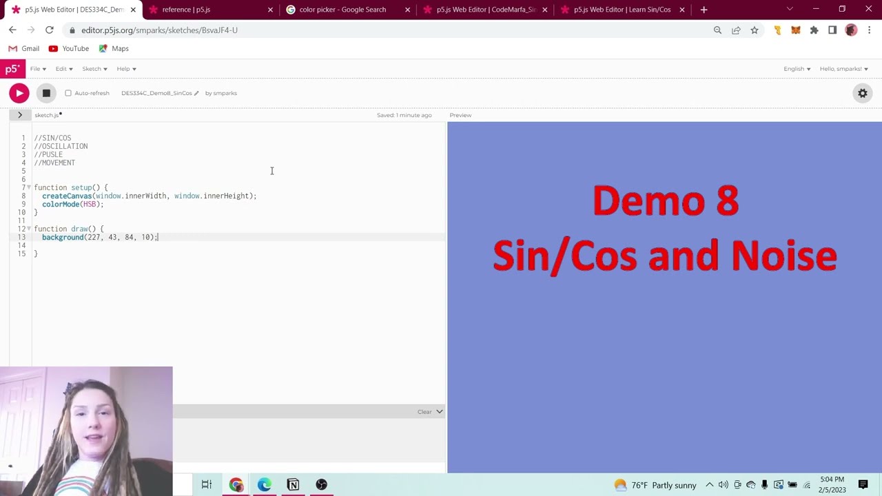 Demo 8 | p5.js | Sin/Cos/Noise