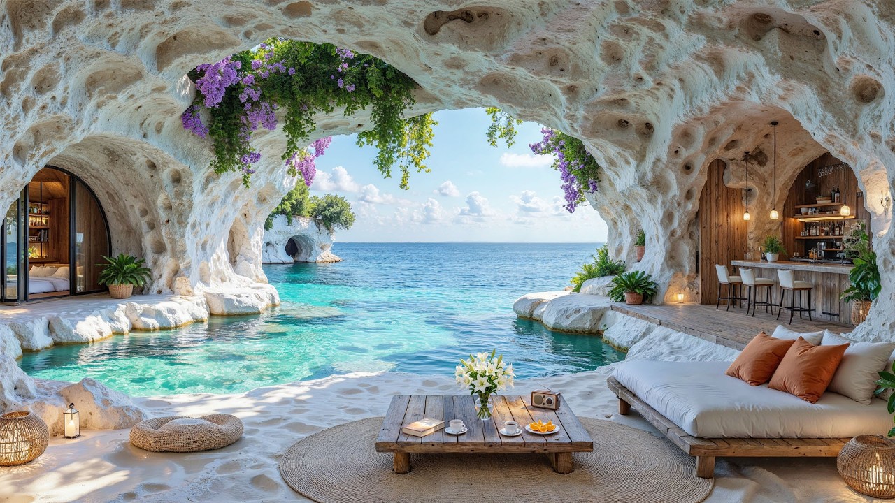Tropical Summer Beach Cave Retreat | Smooth Jazz Cafe Ambience for Relaxation, Study & Peaceful Mood