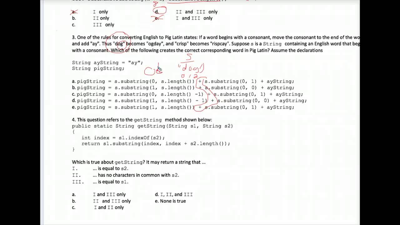 Java Strings Multiple Choice Worksheet #1