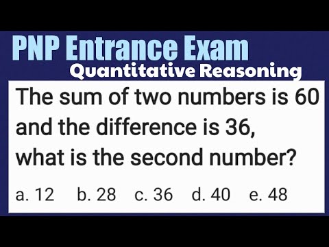 The sum of two numbers is 60 and the difference is 36, what is the second number? PNP CSE UPCAT LET