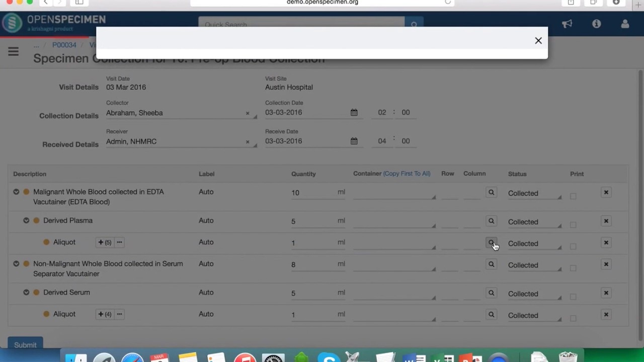 OpenSpecimen Training: Planned Specimen Collections