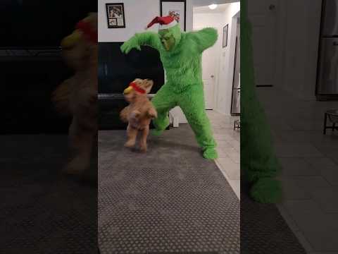 the Grinch does his funny dance for his dog max.
