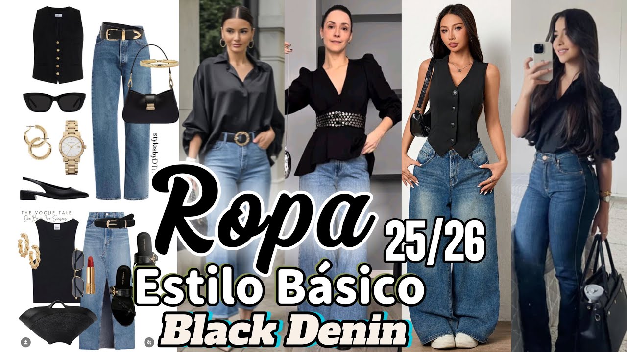 FASHION 2025/26 BASIC AND SIMPLE style BLACK DENIM OUTFITS FOR WOMEN