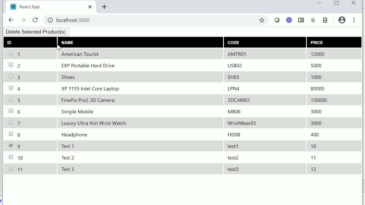 Delete multiple table rows from server using React JS