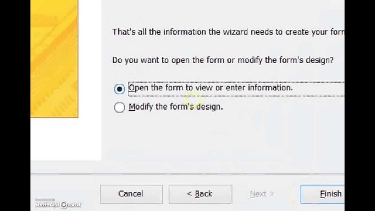 Using Form wizard to create main form and subform