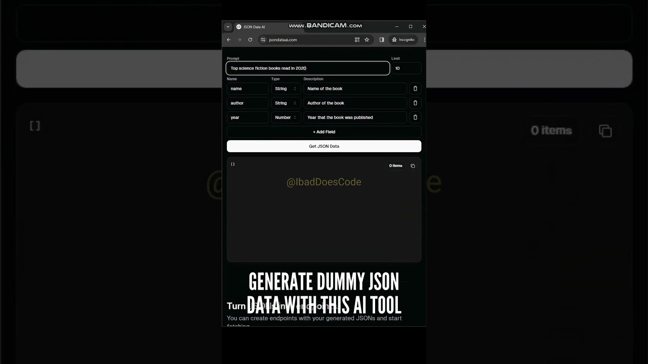 😍😍 Use this AMAZING AI Tool to generate dummy JSON data #shorts #javascript #programming #coding