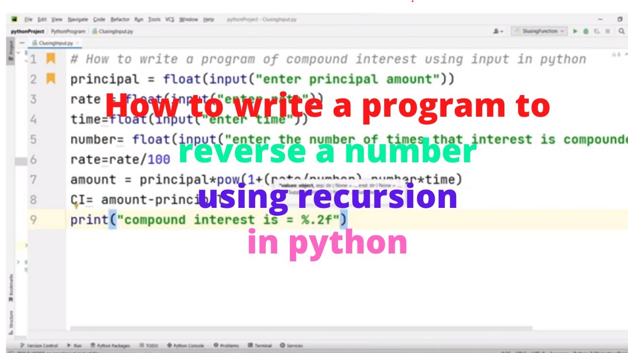 How to write a program to reverse a number using recursion in python