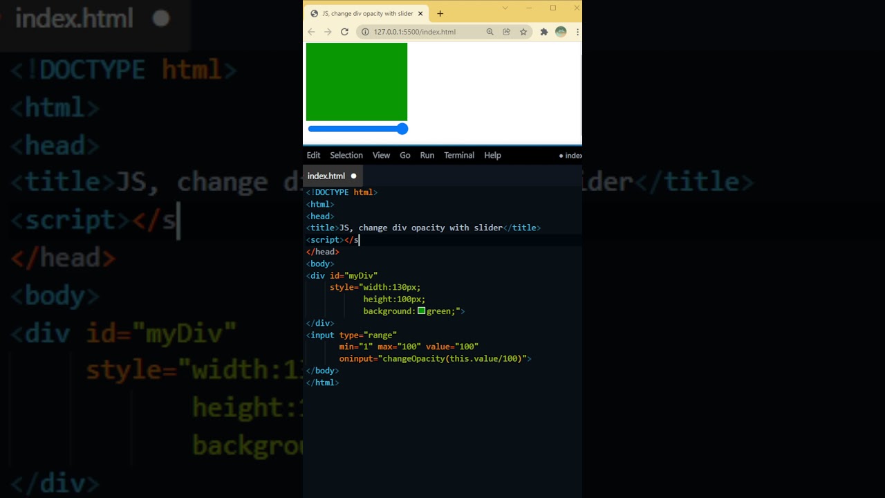 Javascript, change DIV opacity with HTML range slider