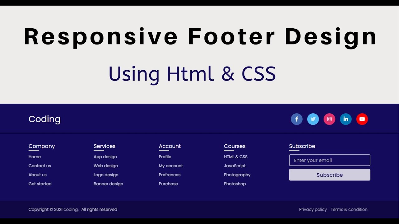 Responsive Footer Design Using Html & CSS Grid | HTML CSS Footer