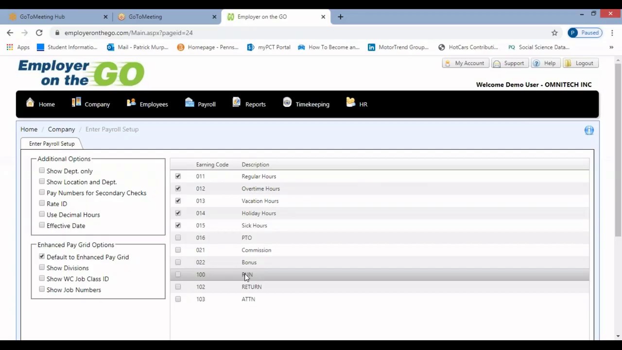 Employer on the GO Tutorial: Navigate Enter Payroll Setup Menu