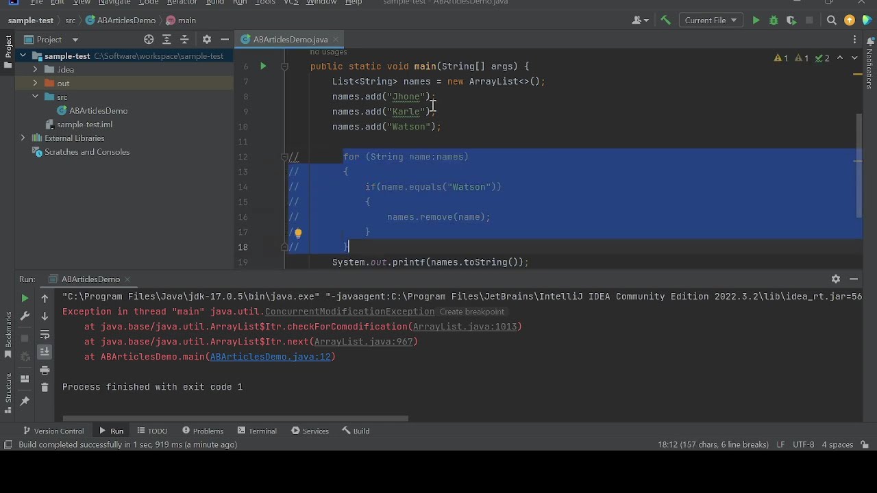 Java Concurrent Modification Exception problem, Removing elements from list in java