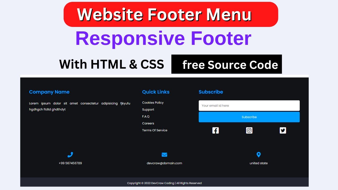 Website Responsive Footer Design using Html & Css 2023 | website footer design | CSS Footer Design