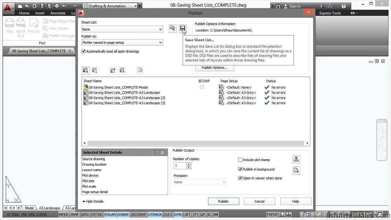 AutoCAD Plotting and Publishing Tutorial | Saving Sheet Lists