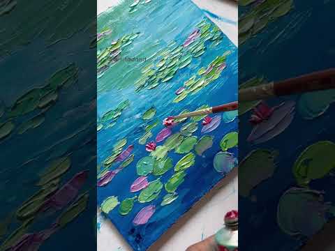 Mini monet’s water lilies #canvaspainting #waterlily #oilpainting #paletteknifepainting #miniature