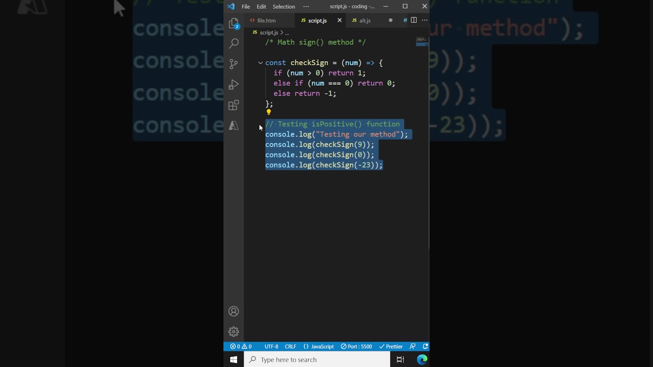JavaScript Math sign() method - JavaScript Tutorial for Beginners