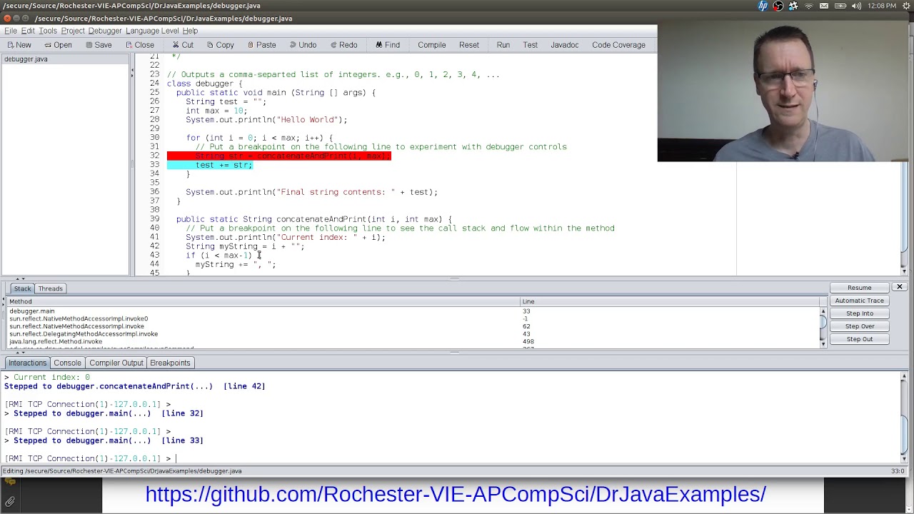 DrJava Debugger Breakpoint & Step