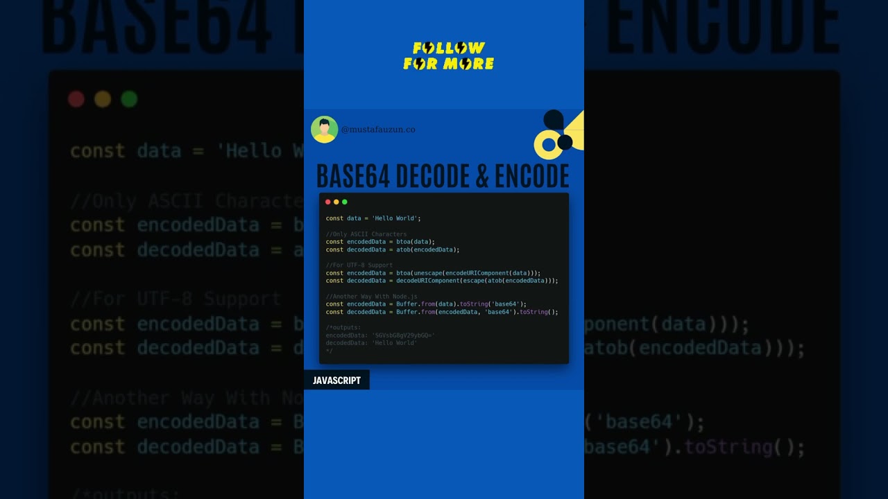 Javascript, Base64 Decode & Encode #javascript #shorts