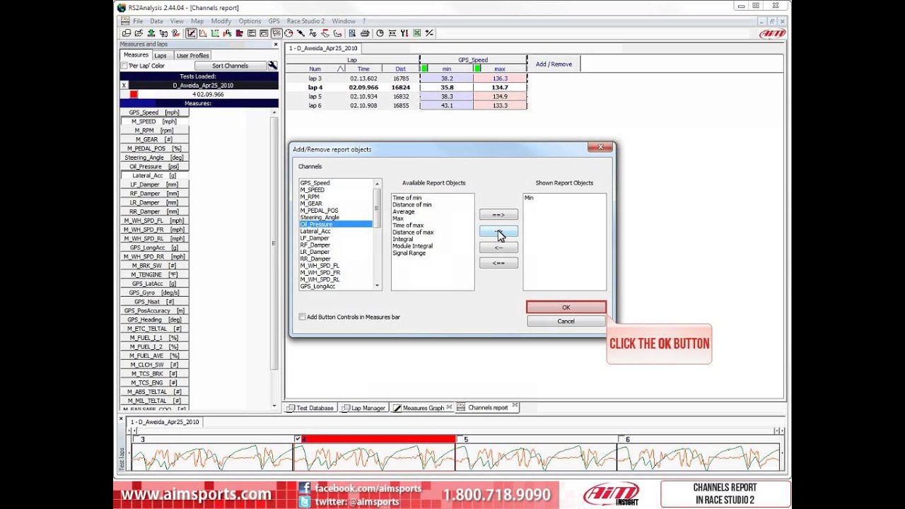 Channels Reports in Race Studio 2