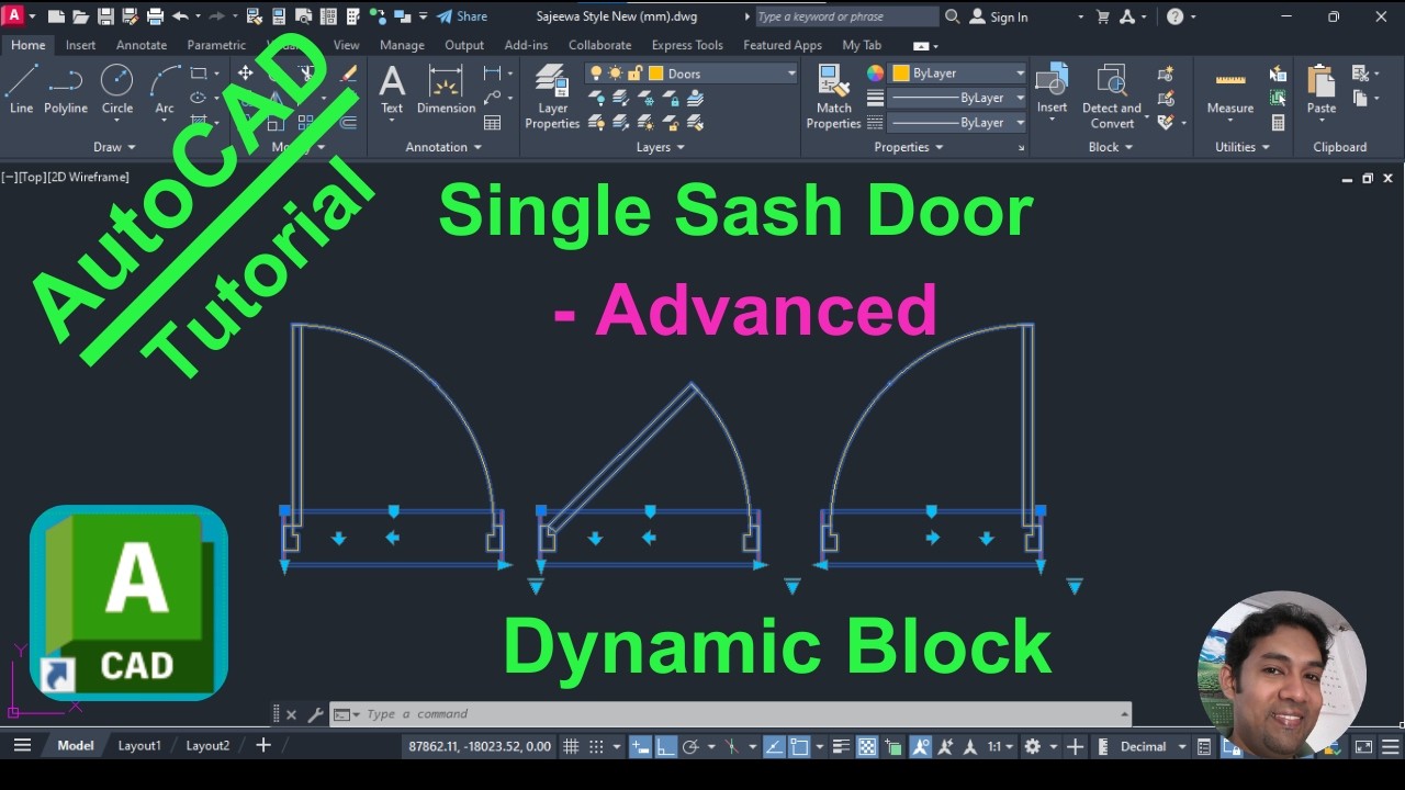 AutoCAD Dynamic Block | Single Sash Door (Advanced Tutorial)