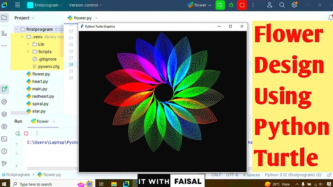 Beautiful Flower Design Using Python Turtle Graphics | Easy Python Turtle Drawing For Beginners