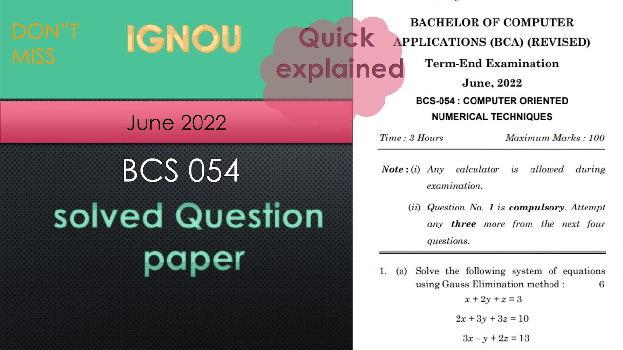 BCS 054 June 2022 Solved Question Paper | Quick Explained | Don't Miss