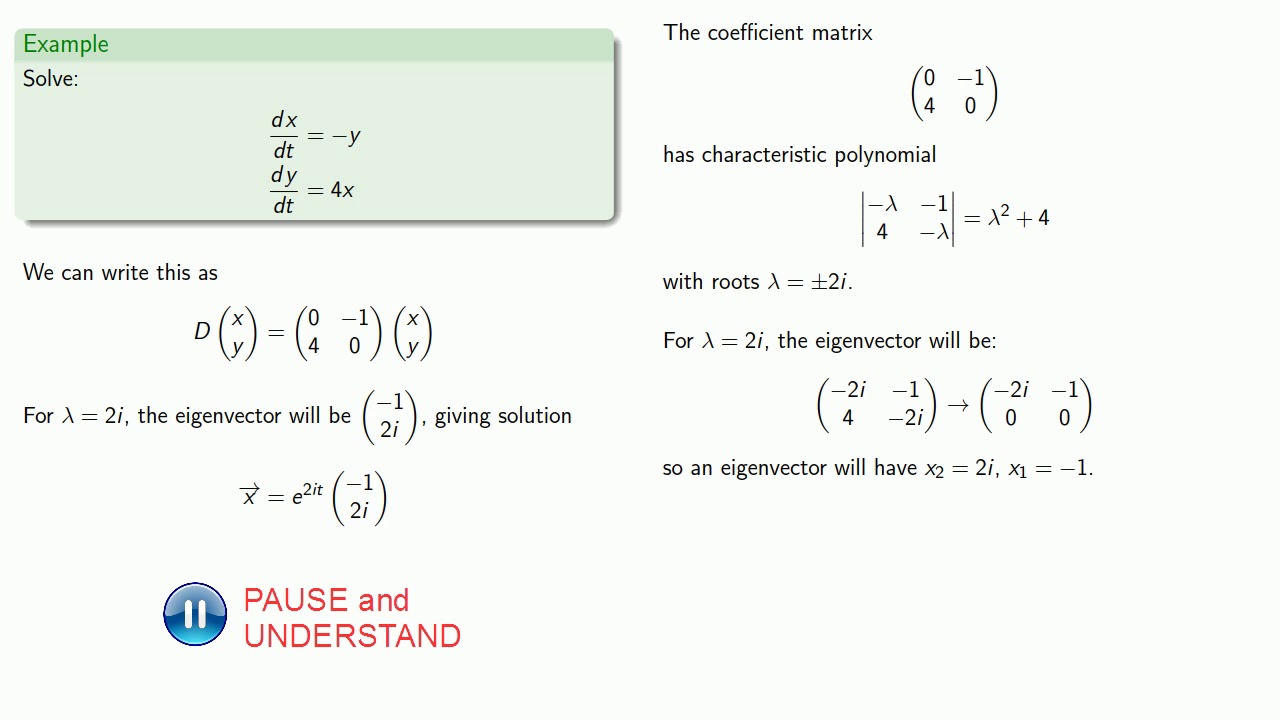 Systems of Differential Equations:  Complex Eigensolutions