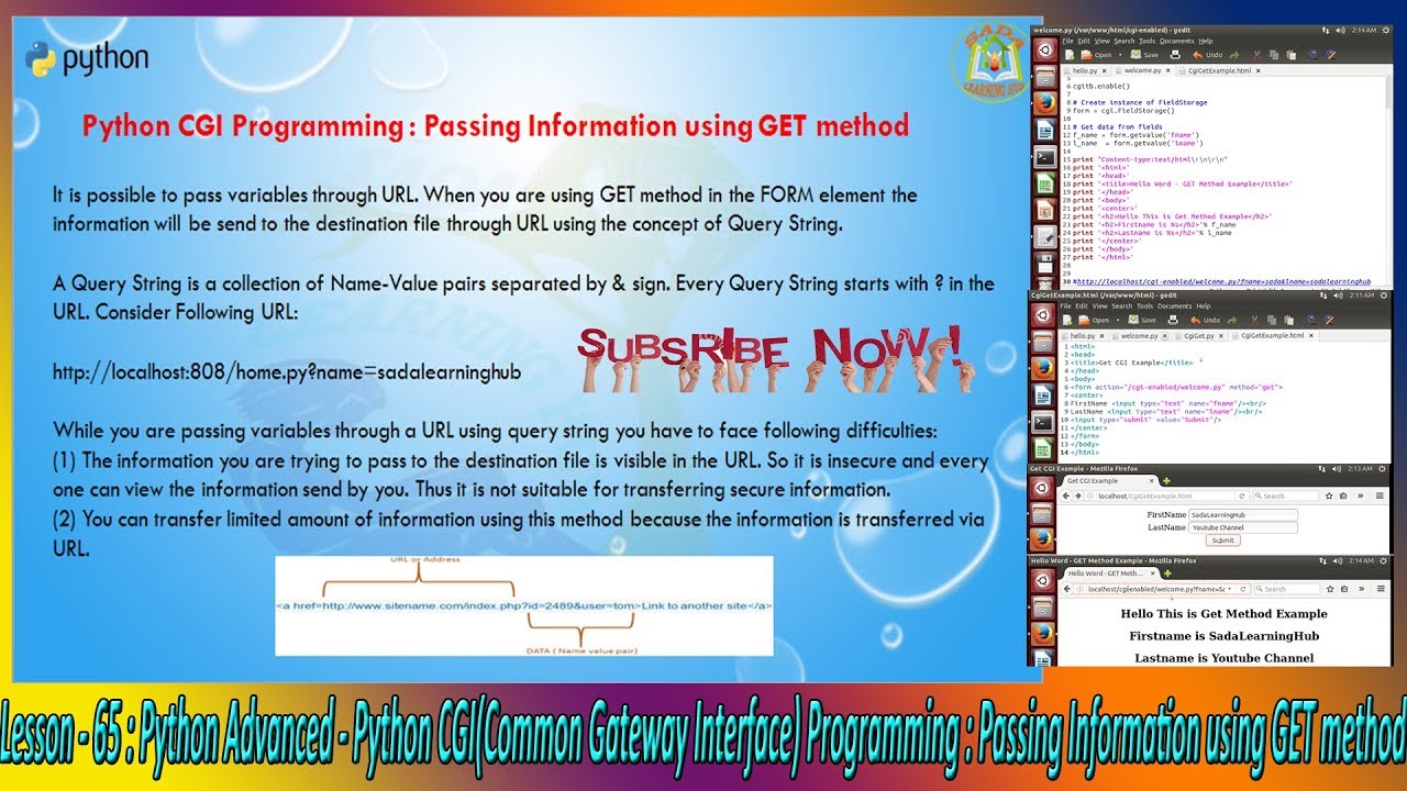 Lesson - 65 : Python Advanced - Python CGI Programming : Passing Information using GET method