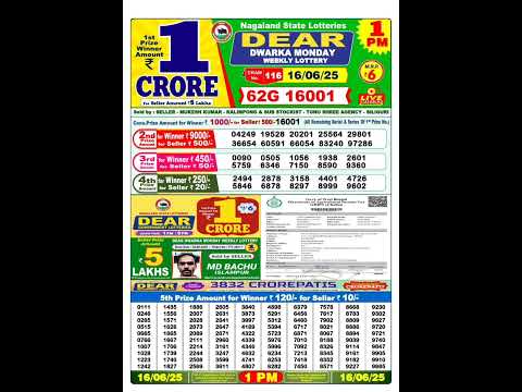 Nagaland lottery result today 1pm 16/06/2025 - morning Nagaland State Lottery Result Pdf.