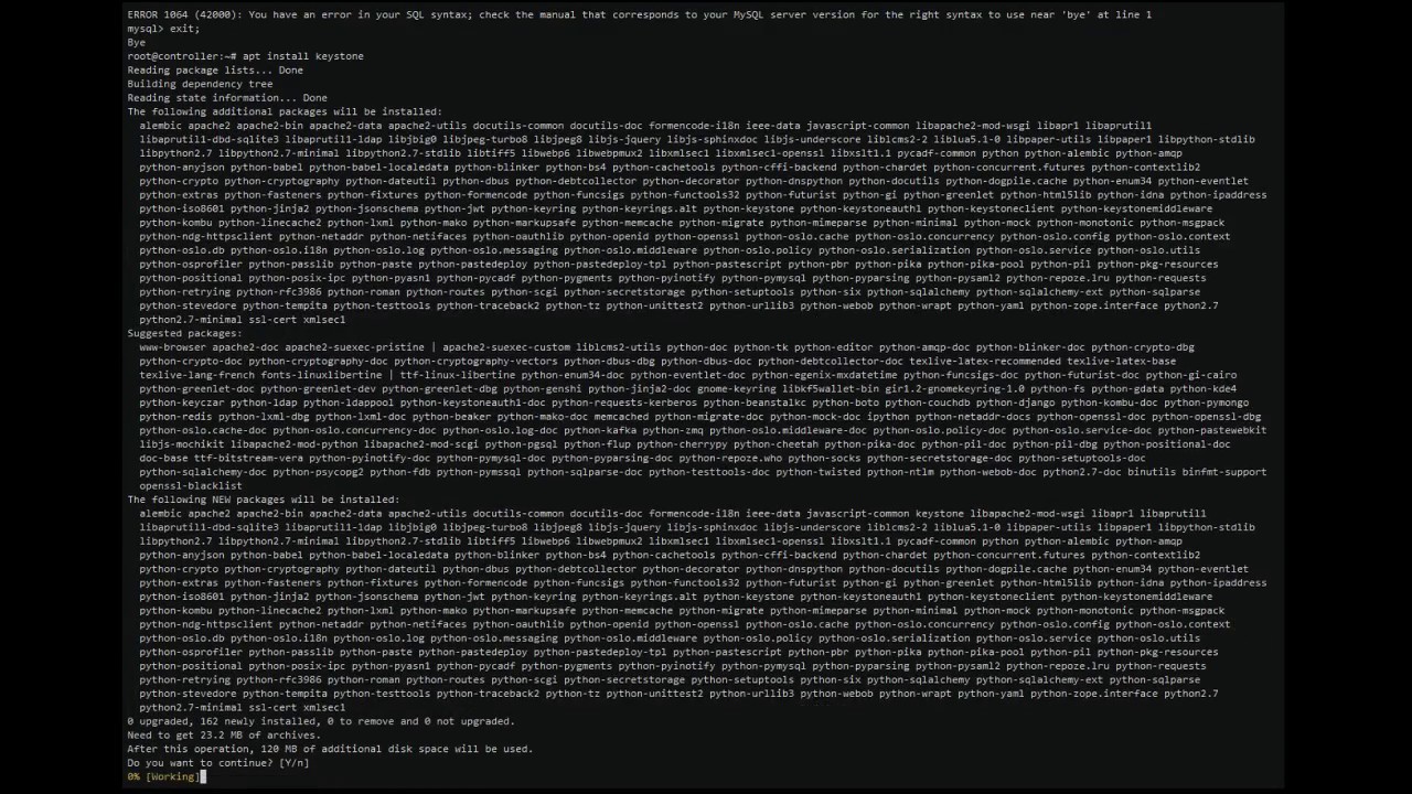 Installing Openstack Newton on Ubuntu 16.10 Server - Installing Keystone