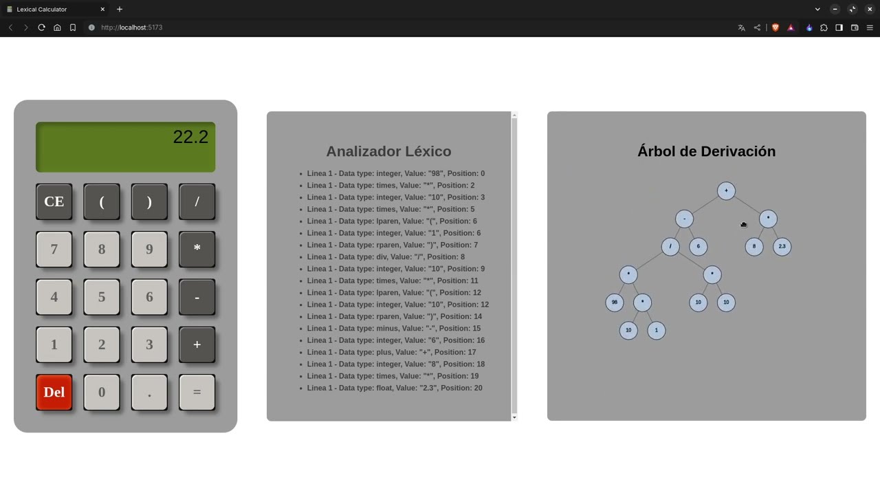 Funcionalidad de Calculadora, Analizador léxico web - Compiladores e interpretes | [GitHub videos]
